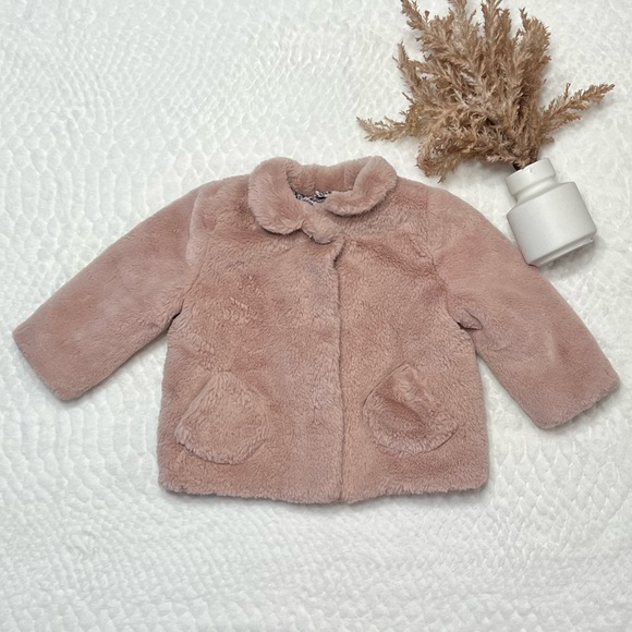Zara | Jackets & Coats | Zara Baby Girl Faux Fur Pink Coat Size 218m | Poshmark